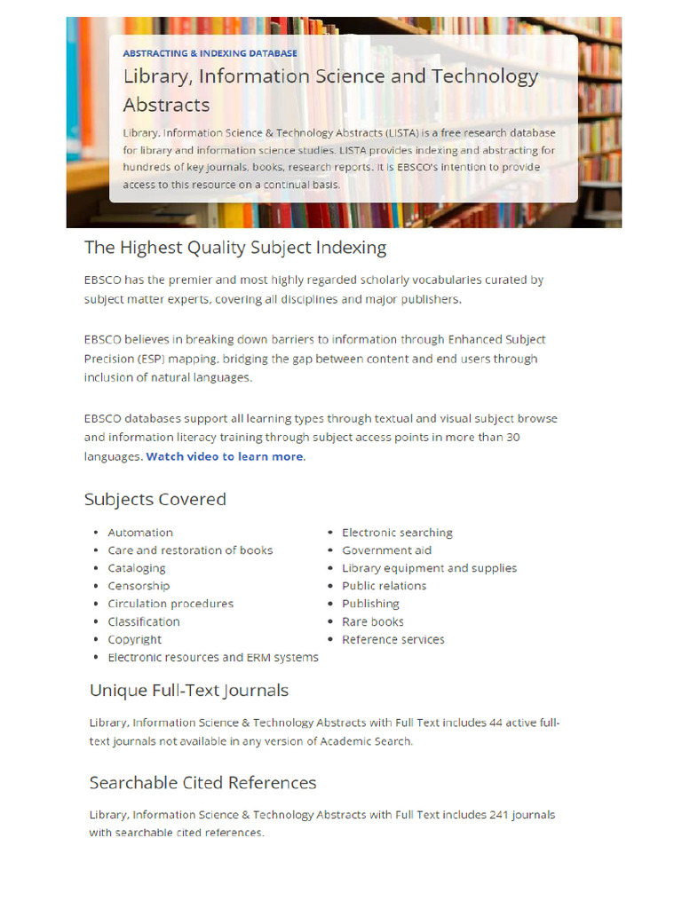 Library, Information Science & Technology Abstracts (LISTA) | PDF