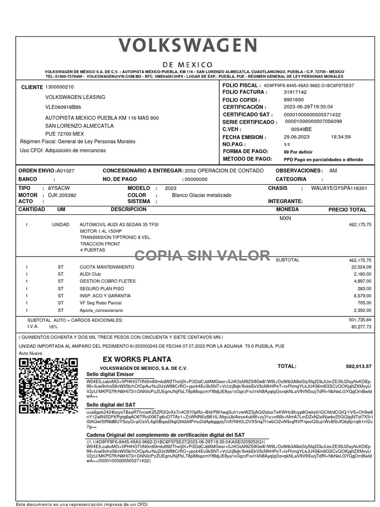 Impresion Recibos | PDF | Audi | Industria automotriz