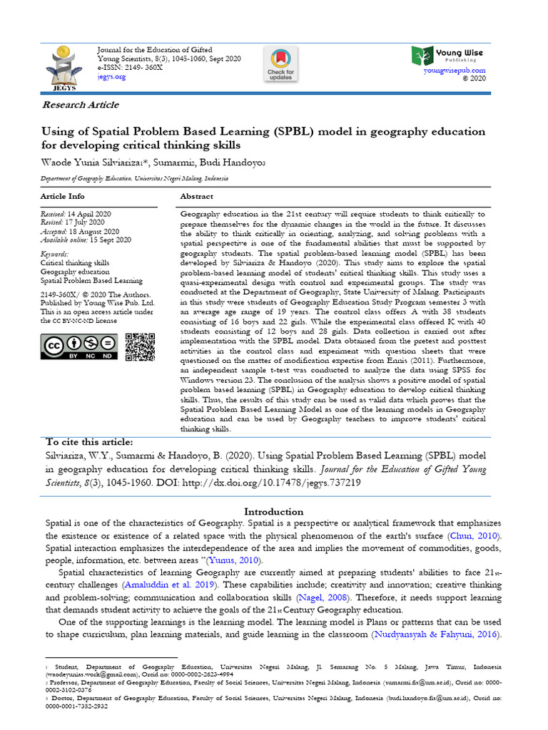 Using of Spatial Problem Based Learning (SPBL) Model in Geography ...