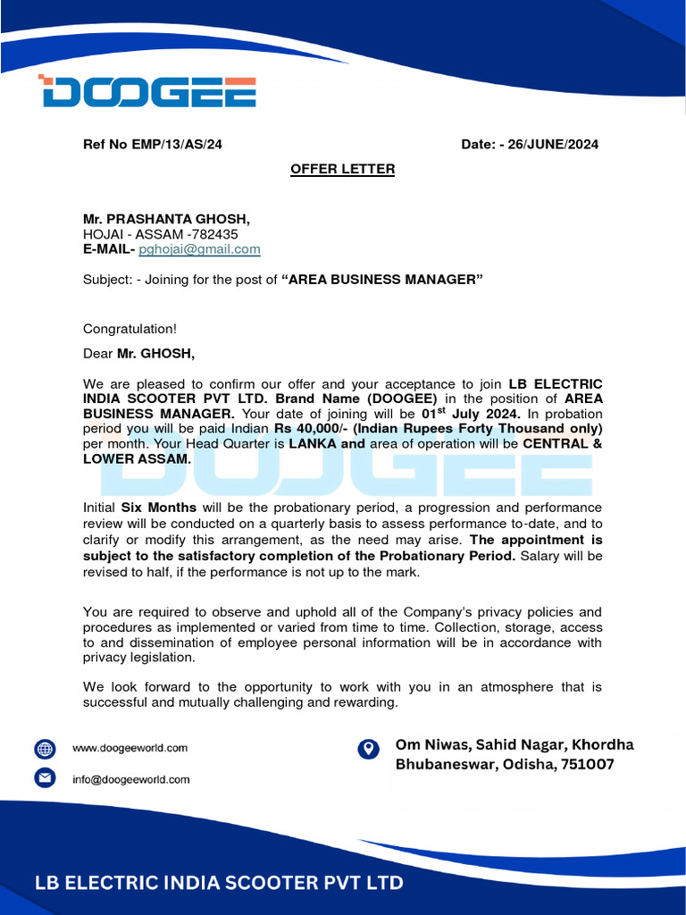 Prashanta Offer Letter | PDF