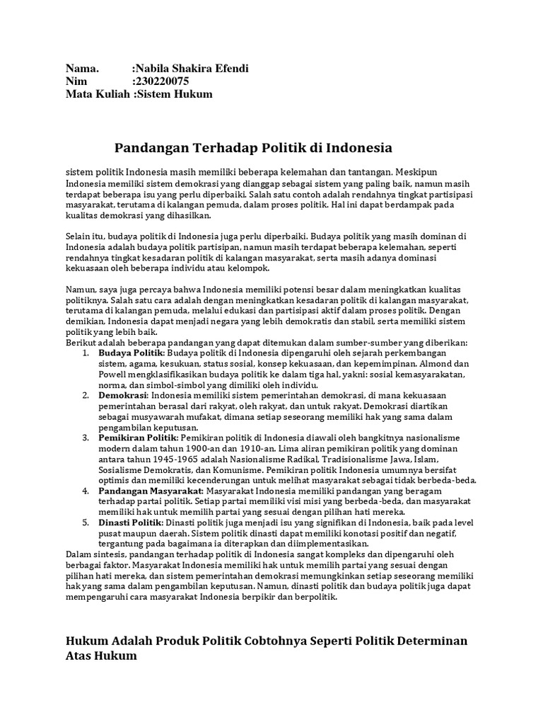 Paper Sistem Hukum Nabila Shakira Efendi | PDF | Ilmu Sosial | Hukum