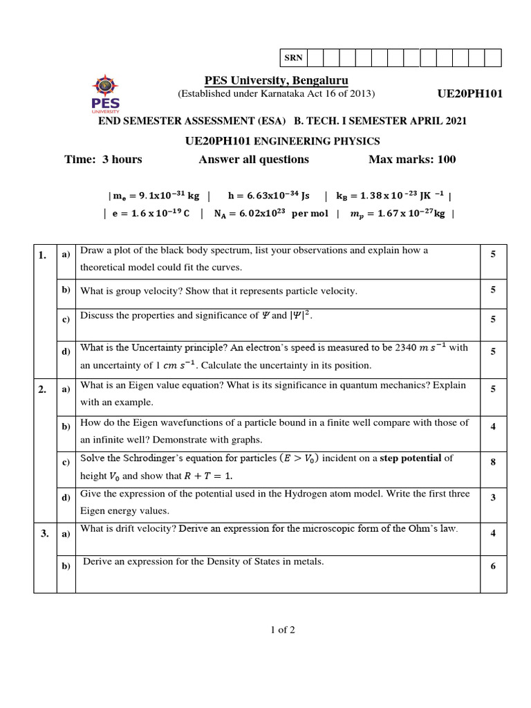 2020 Question Papergg | PDF | Physical Sciences | Theoretical Physics