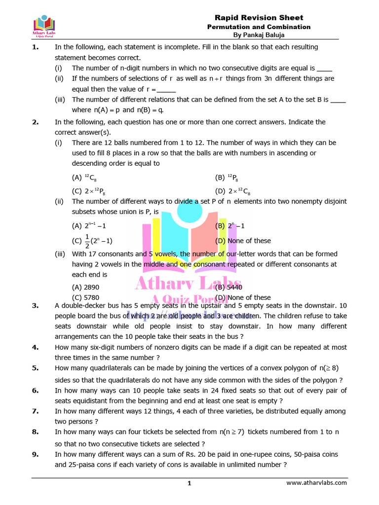 Permutation and Combination | PDF | Permutation | Mathematical Concepts