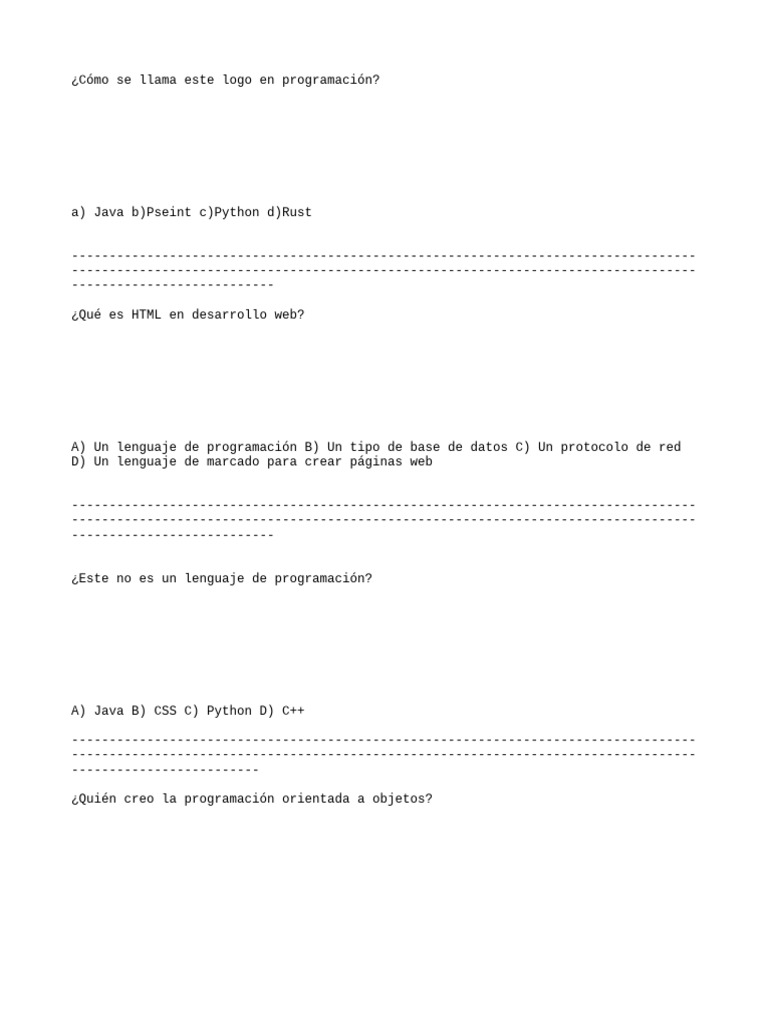 Preguntas Programacion | PDF | Lenguaje de programación | Programación de computadoras