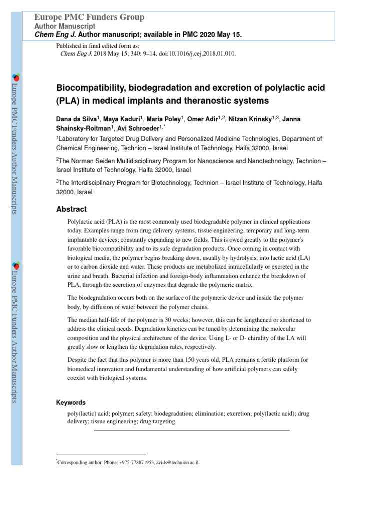 PLA in Medical Implants & Systems | PDF | Tissue Engineering ...