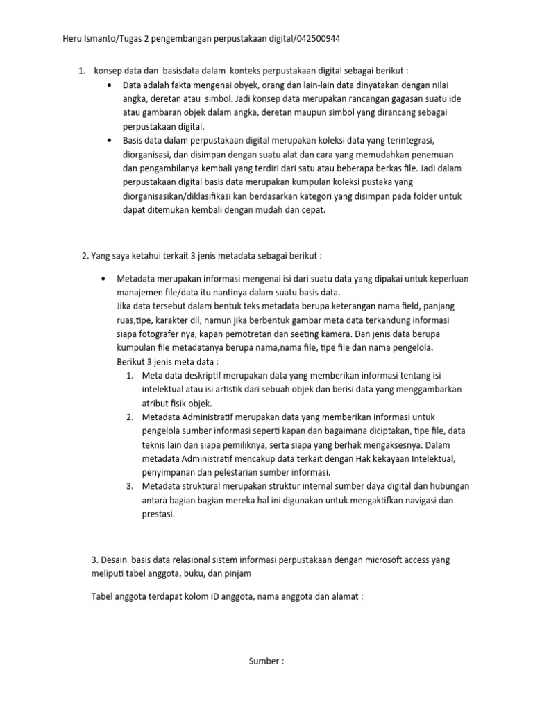 TUGAS 2 Pengembangan Perpustakaan Digital Heru Ismanto 042500944 | PDF | Komputer