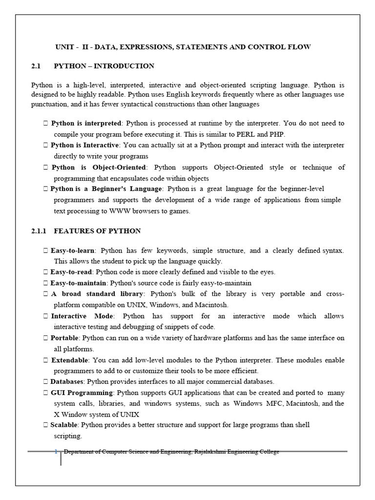 Unit - II - Notes Pyth | PDF | Control Flow | Boolean Data Type Unit - II - Notes Pyth | PDF | Control Flow | Boolean Data Type