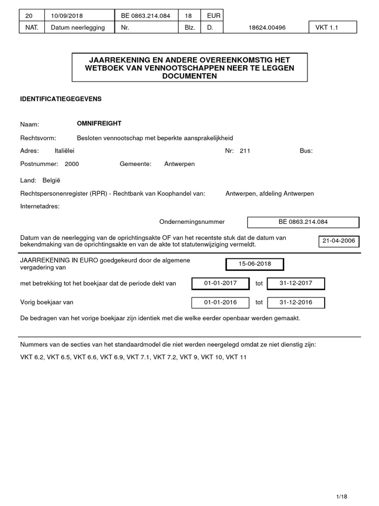 Jaarrekening en Andere Overeenkomstig Het Wetboek Van Vennootschappen ...