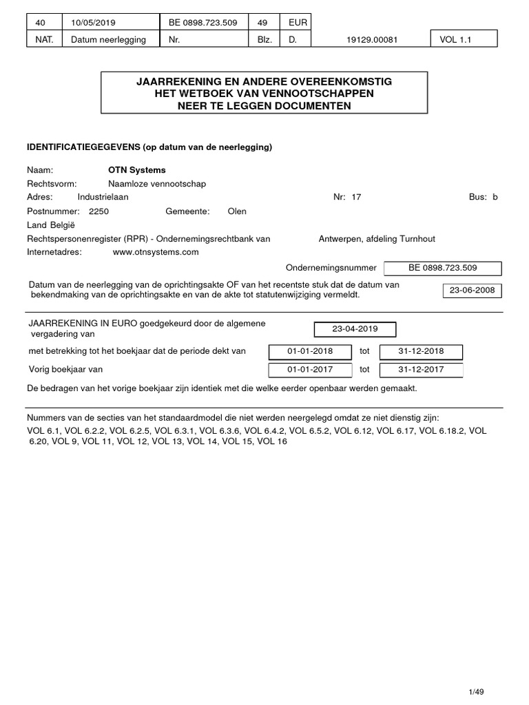 Jaarrekening en Andere Overeenkomstig Het Wetboek Van Vennootschappen ...