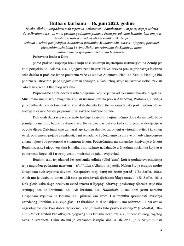 Hutba o Kurbanu - 2023. | PDF