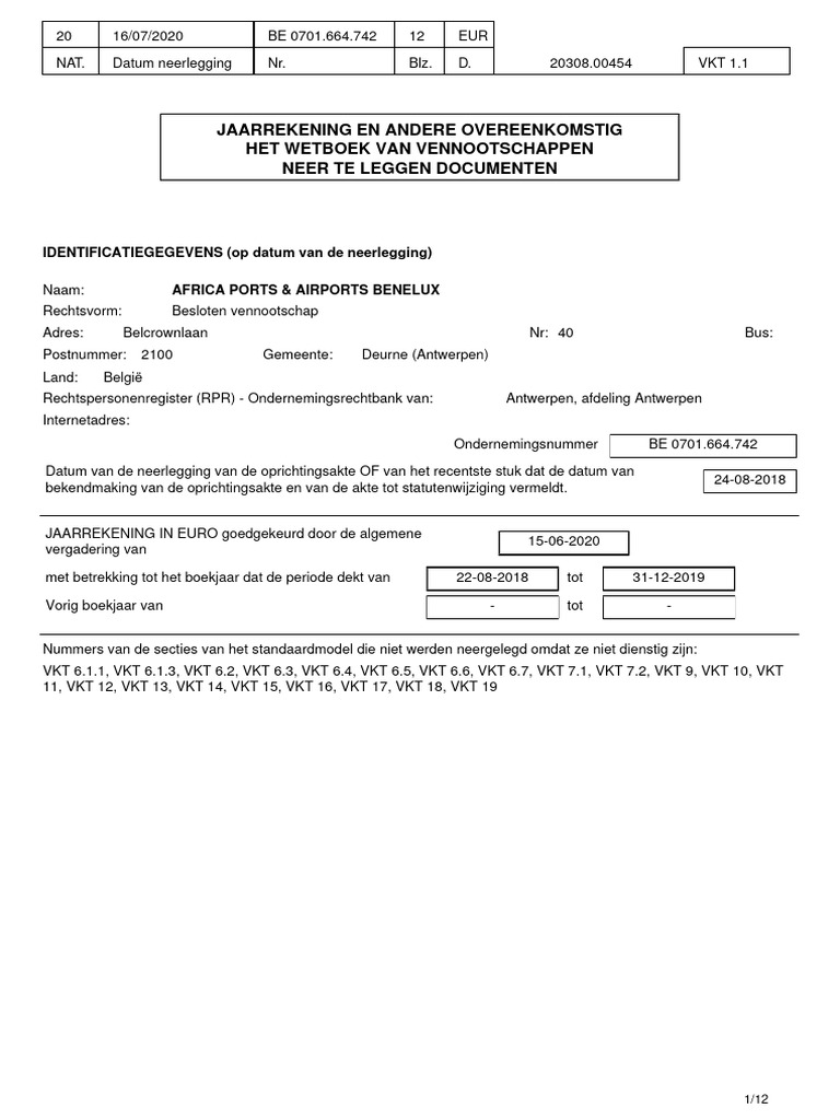 Jaarrekening en Andere Overeenkomstig Het Wetboek Van Vennootschappen ...