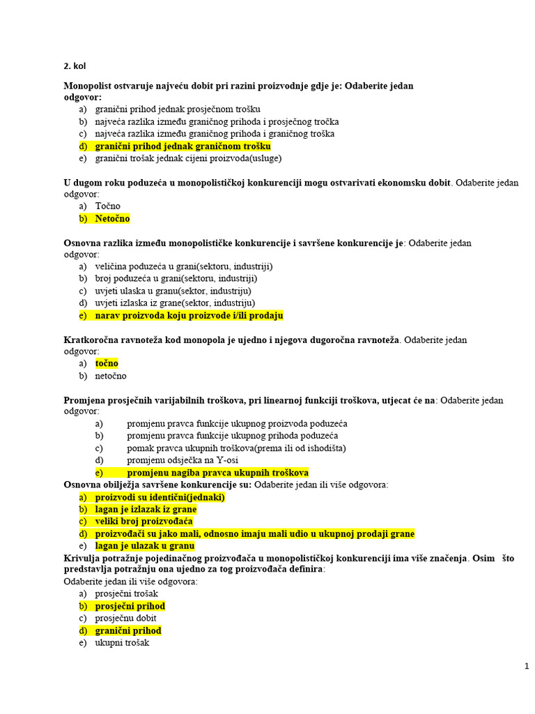 Kol Nova Pitanja 9.2. Mikro Word | PDF