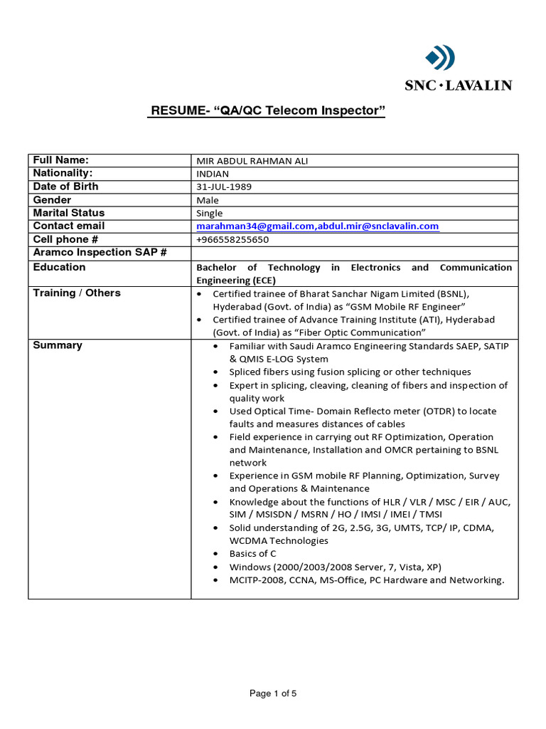 Resume-"QA/QC Telecom Inspector": Page 1 of 5 | PDF | Computing ...