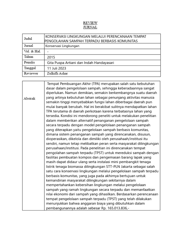 Review Jurnal Konservasi Lingkungan | PDF
