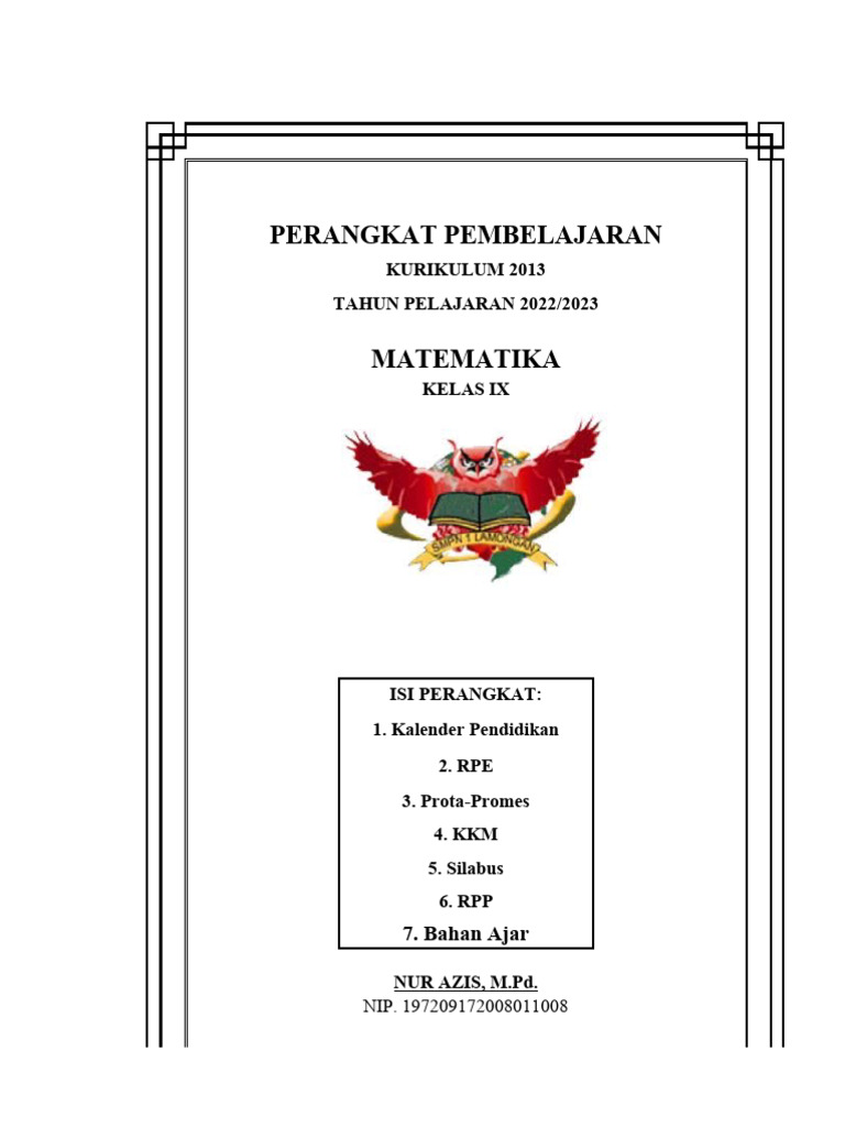 Kalpen, Rpe, Prota Promes 2022-2023 Mat 9 | PDF