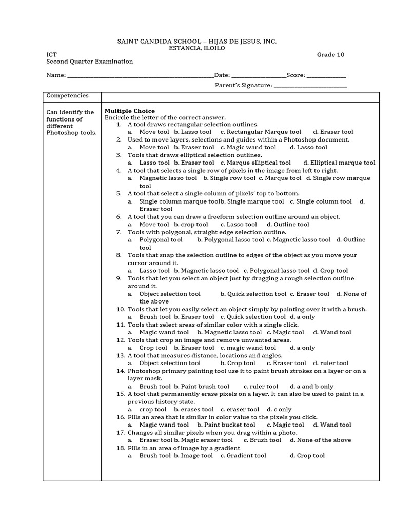 Grade 10 TOS | PDF | Image Editing | Computer Vision