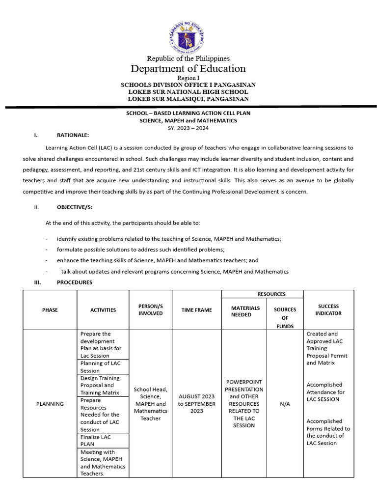Lac Plan 2023 2024 | PDF | Teachers | Educational Technology