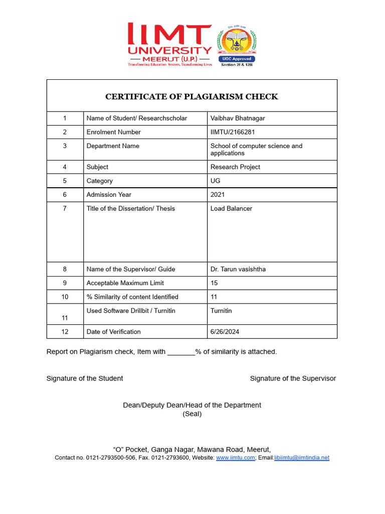 Plagiarism Check Certificate for Thesis | PDF | Computers