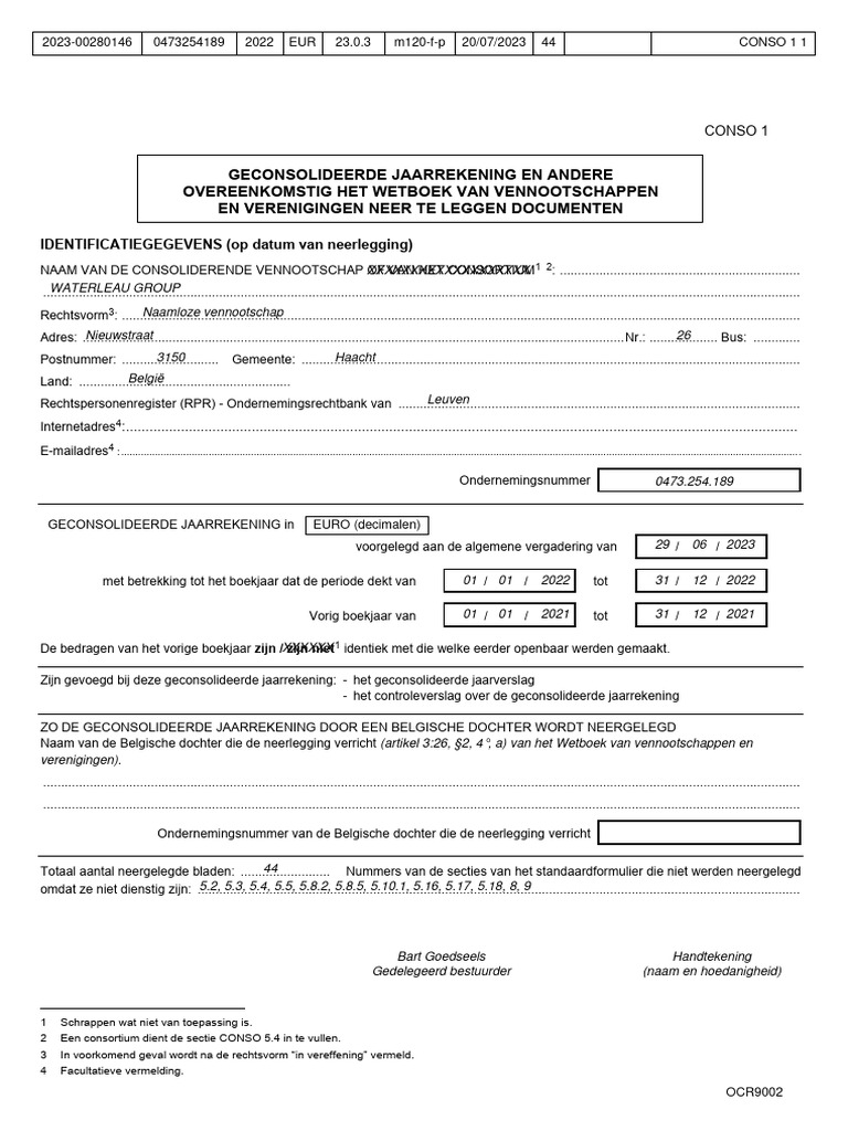 Geconsolideerde Jaarrekening en Andere Overeenkomstig Het Wetboek Van ...