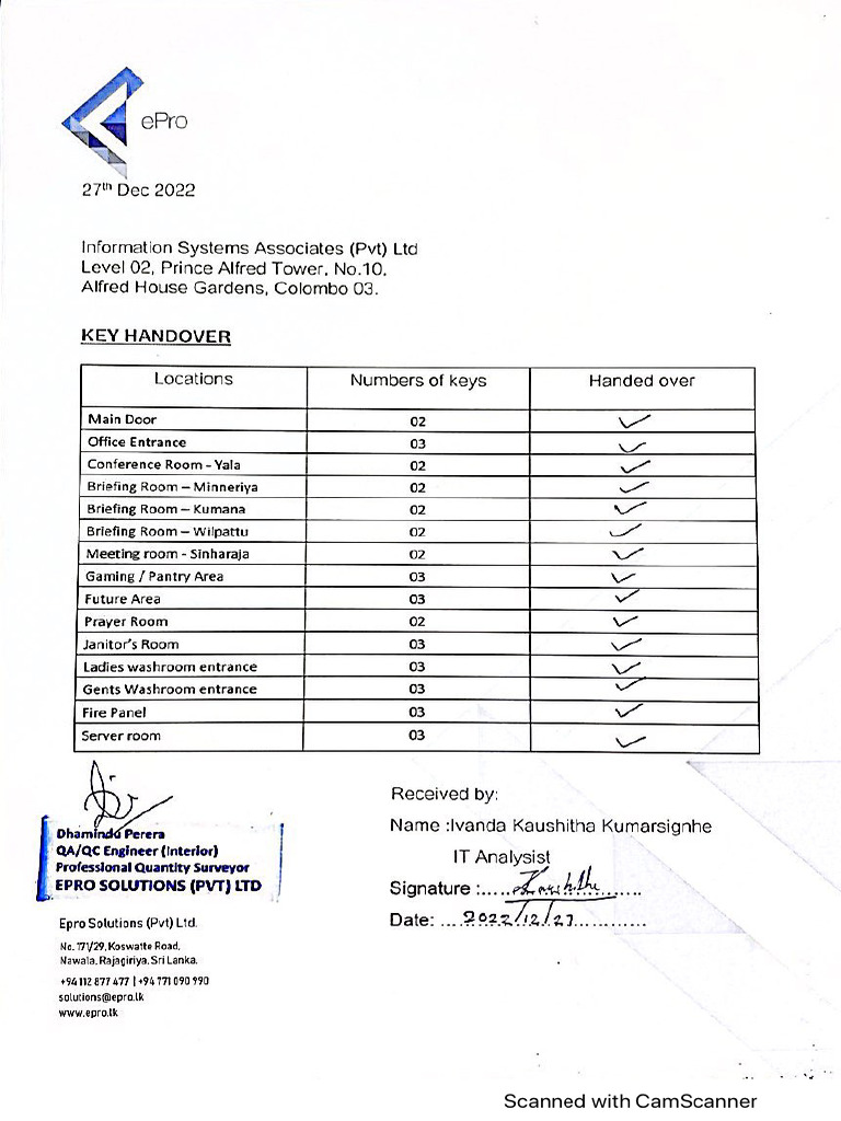 Key Handover Document | PDF