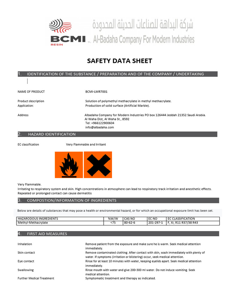 MSDS Bcmi-Lmr7001 | PDF | Toxicity | Occupational Safety And Health