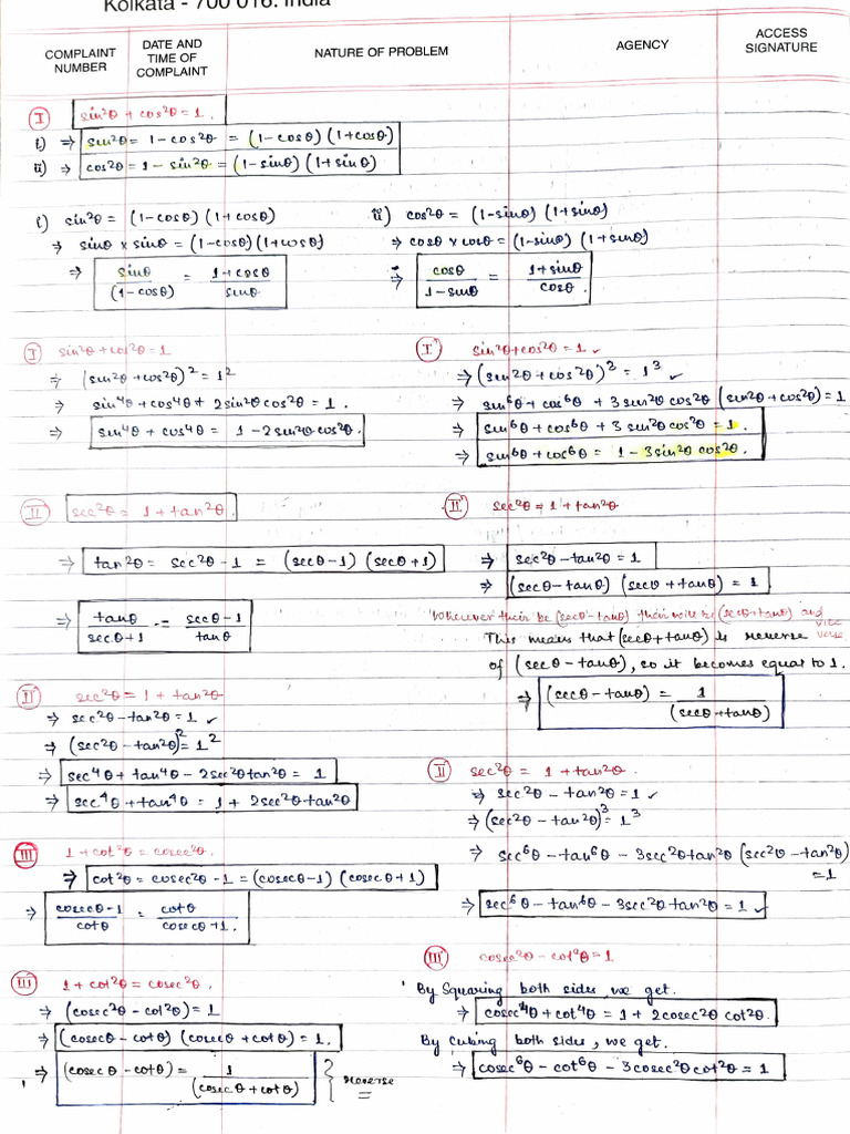 Trigonometry Formulas For SSC | PDF