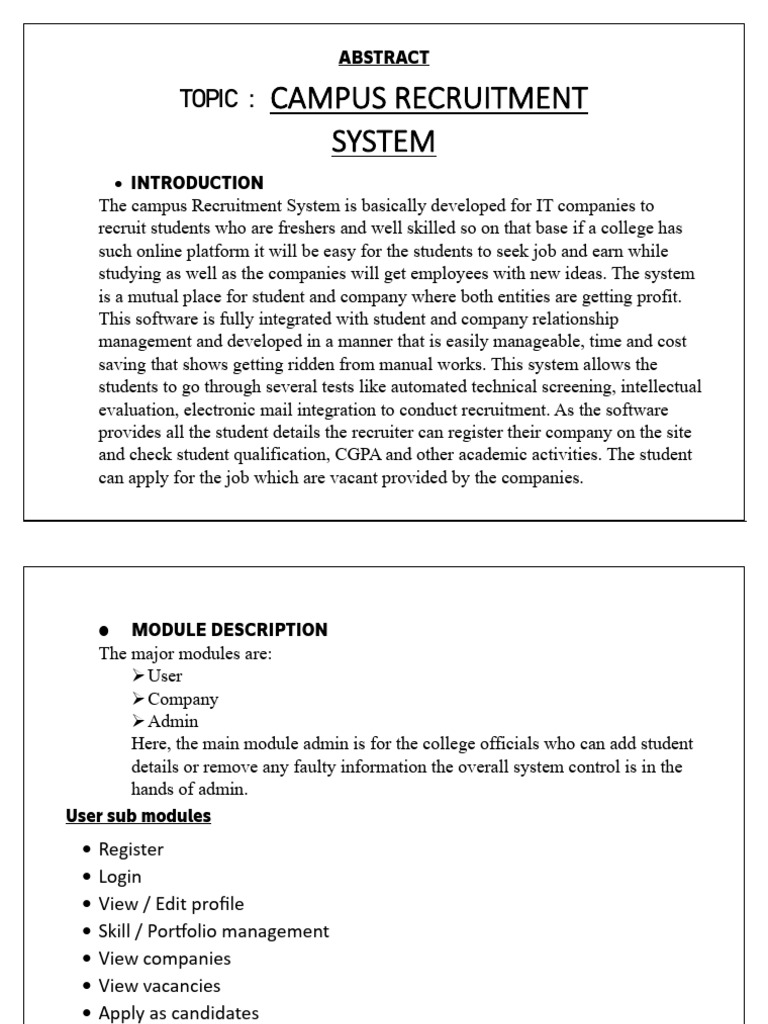 Campus Recruitment System Overview | PDF | Data Type | Recruitment