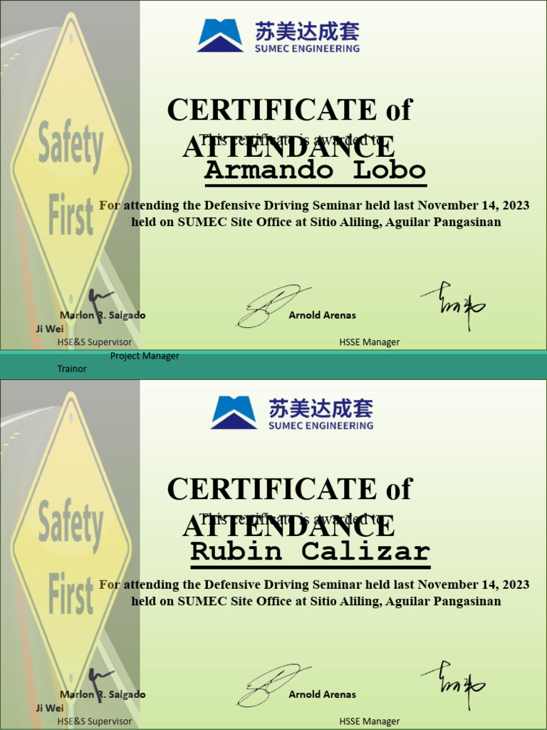 Defensive Driving Seminar Certificates | PDF