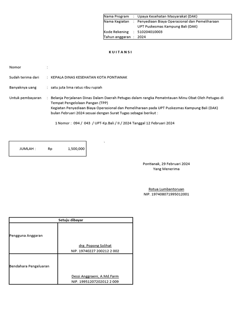 Kuitansi Perjalanan Dinas 2024 | PDF