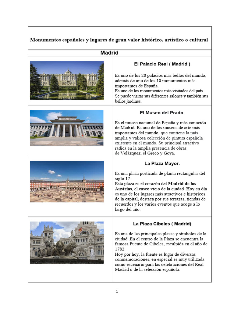 Monumentos Espanoles y Lugares de Gran Valor Historico | PDF | Madrid ...