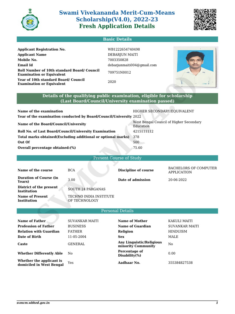 SVMCM Application Details | PDF
