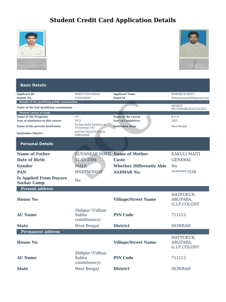 Student Credit Card Application | PDF | Banks