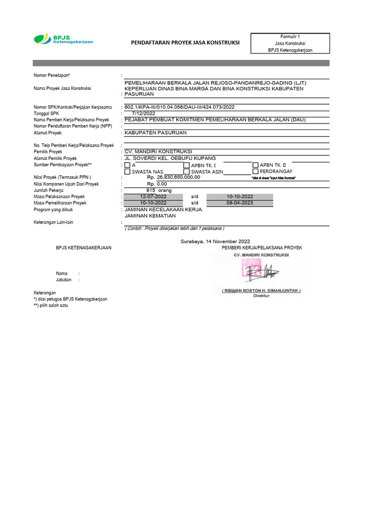 Form Jasa Konstruksi 2022 | PDF