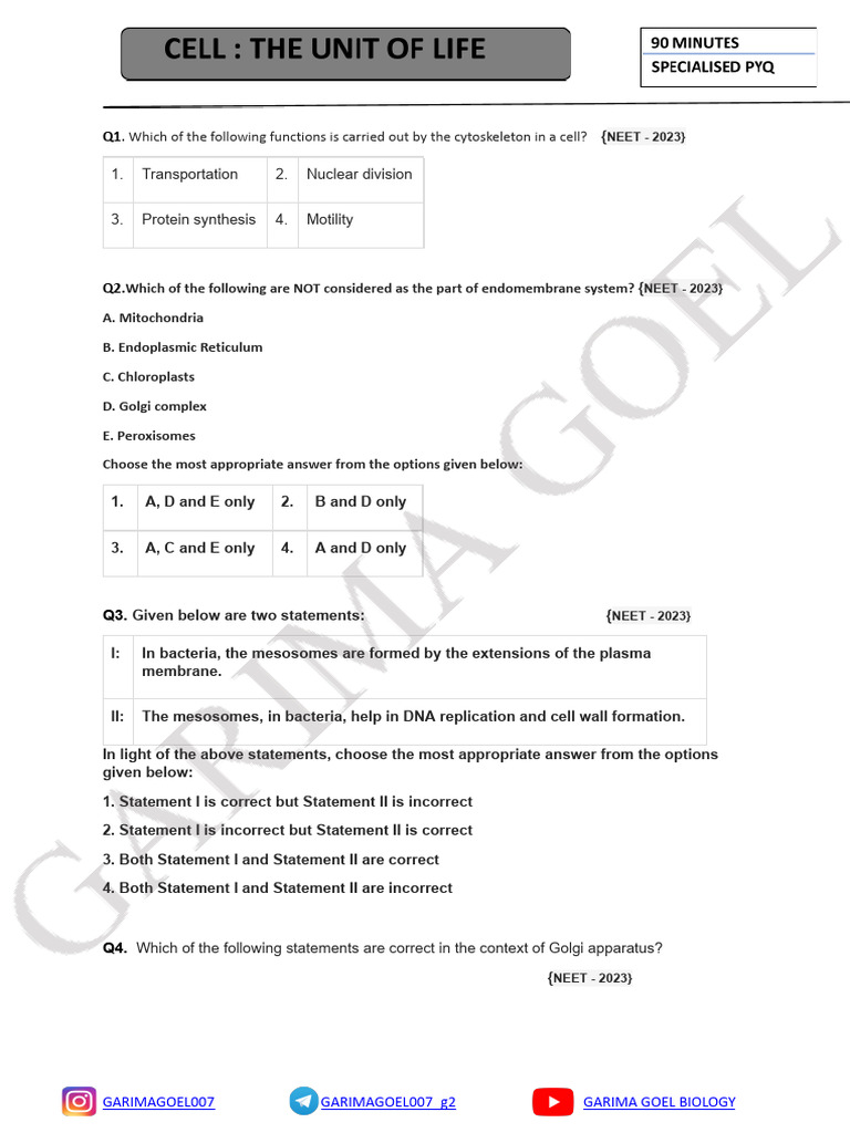 20 Years Speciliased Pyq Garima Goel Cell The Unit of Life | PDF | Cell ...