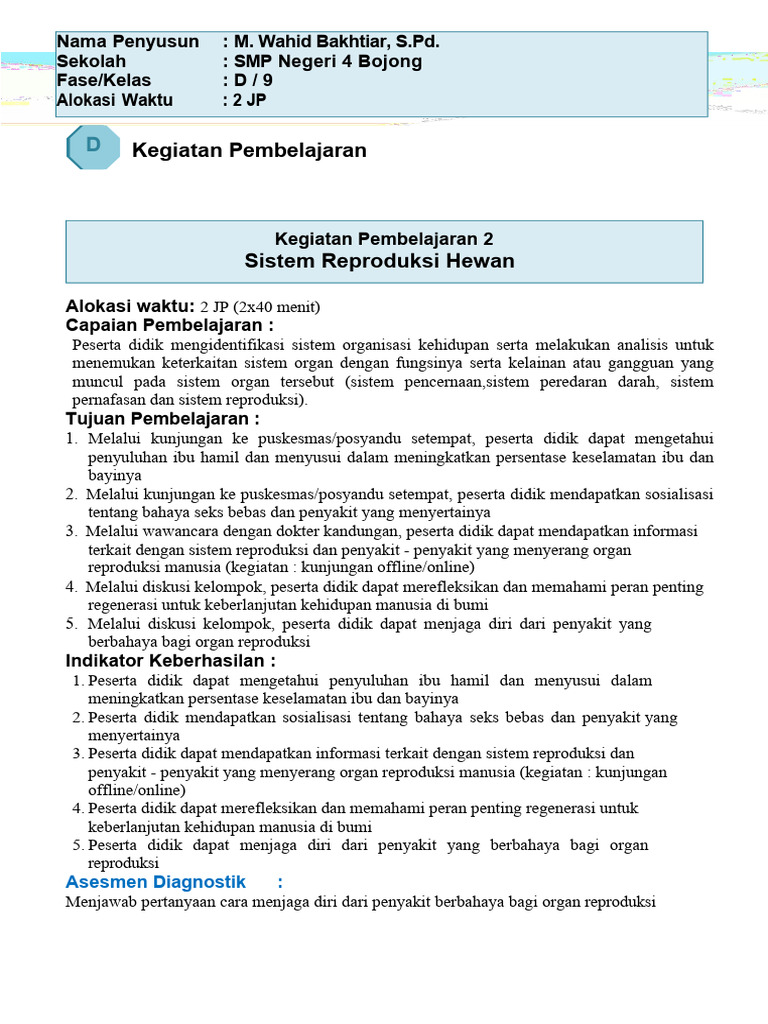 MODUL AJAR 2 Sistem Reproduksi Hewan | PDF MODUL AJAR 2 Sistem Reproduksi Hewan | PDF