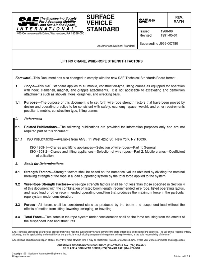 SAE J959-1991 | Download Free PDF | Rope | Wire