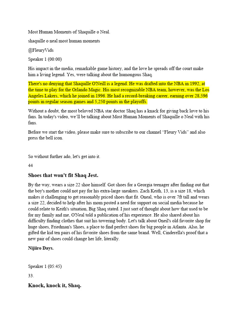 Most Human Moments of Shaquille o Neal | PDF | National Basketball Association | Sports