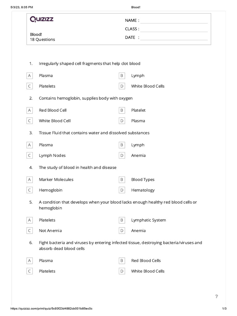 Blood questions | PDF | Blood | Lymph
