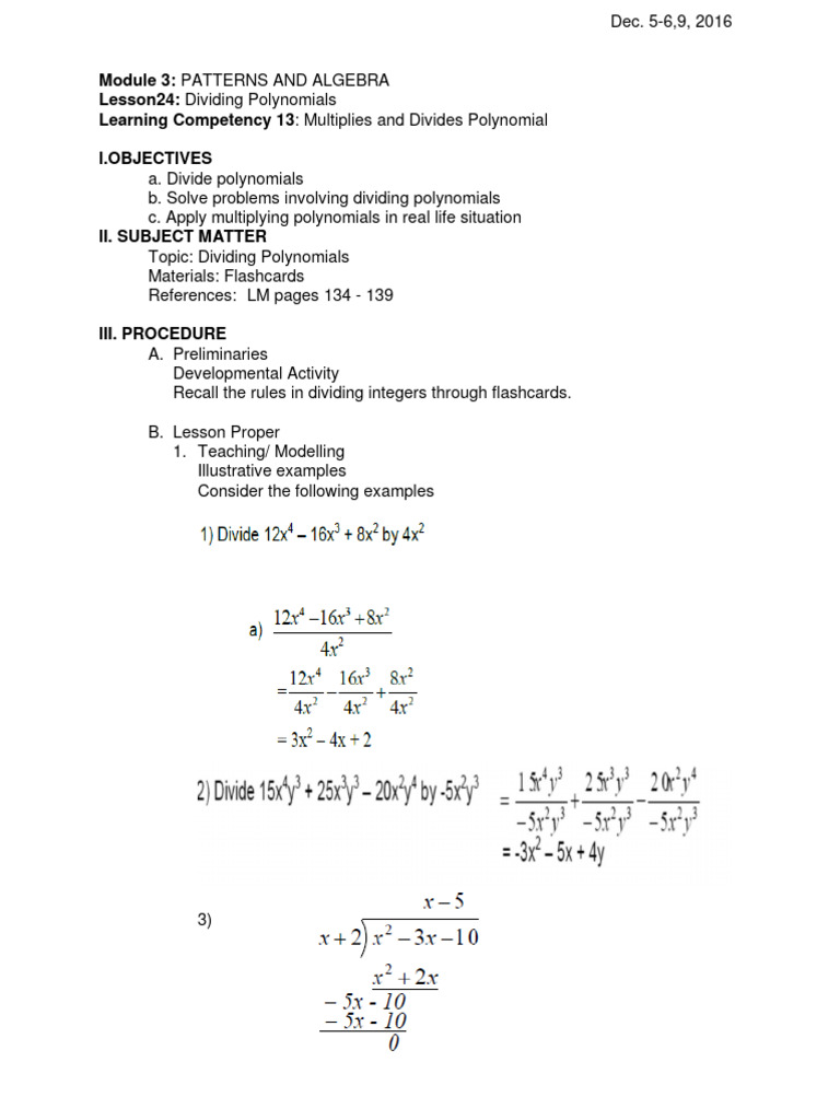 Math 7 2nd Quarter Detailed TG, LC 32B | PDF | Division (Mathematics ...