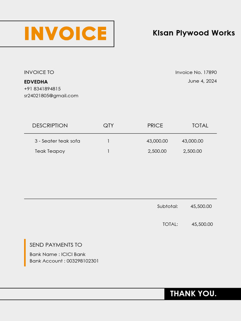 Kisan Plywood Works Invoice | PDF