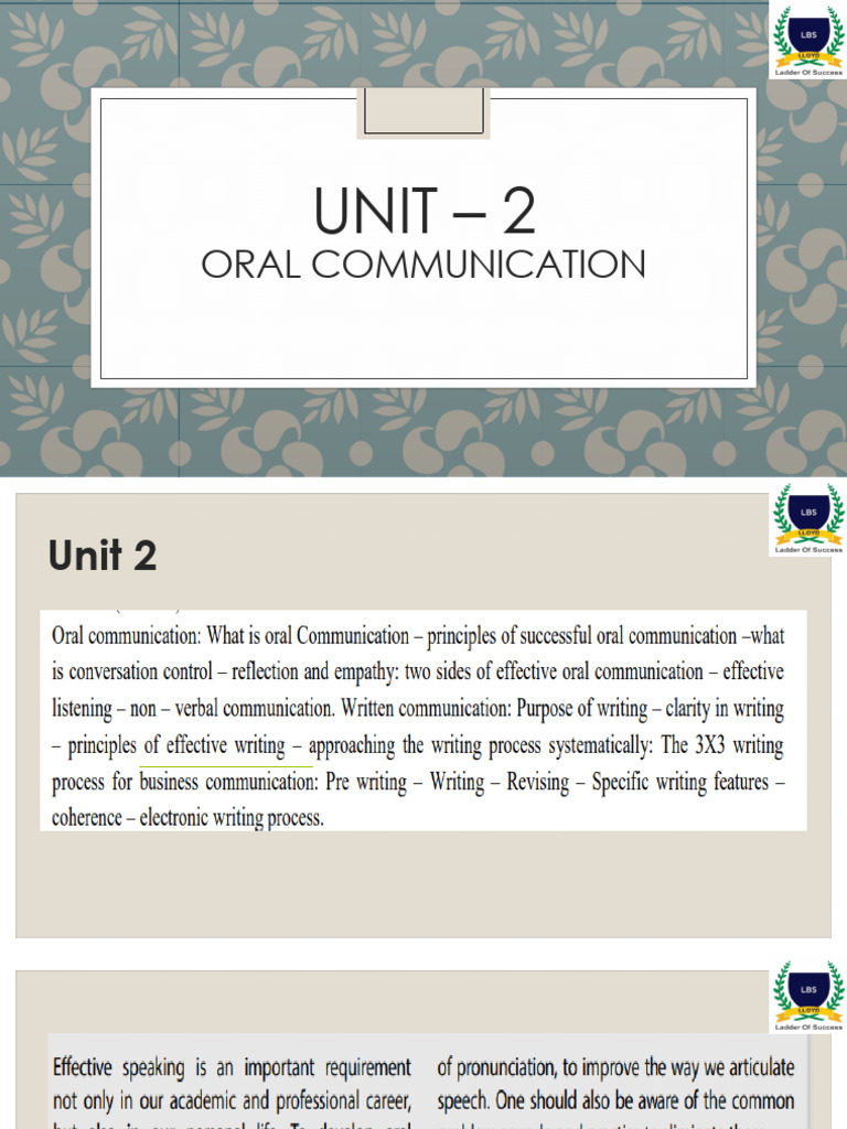 Unit - 2: Oral Communication | PDF | Language Arts & Discipline