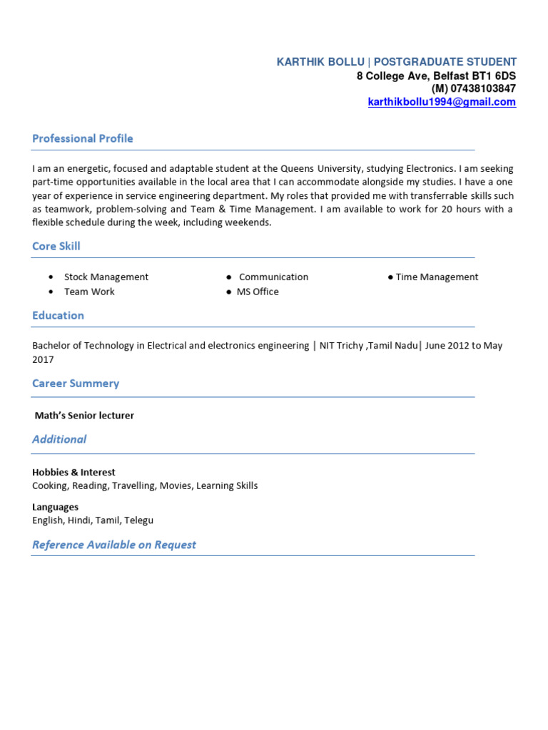 Part - Time CV Karthik | PDF