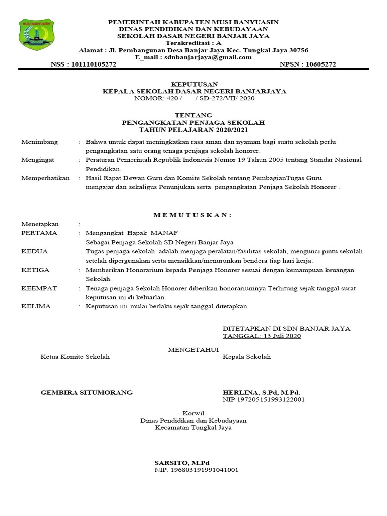 Pengangkatan Penjaga Sekolah 2022 | PDF