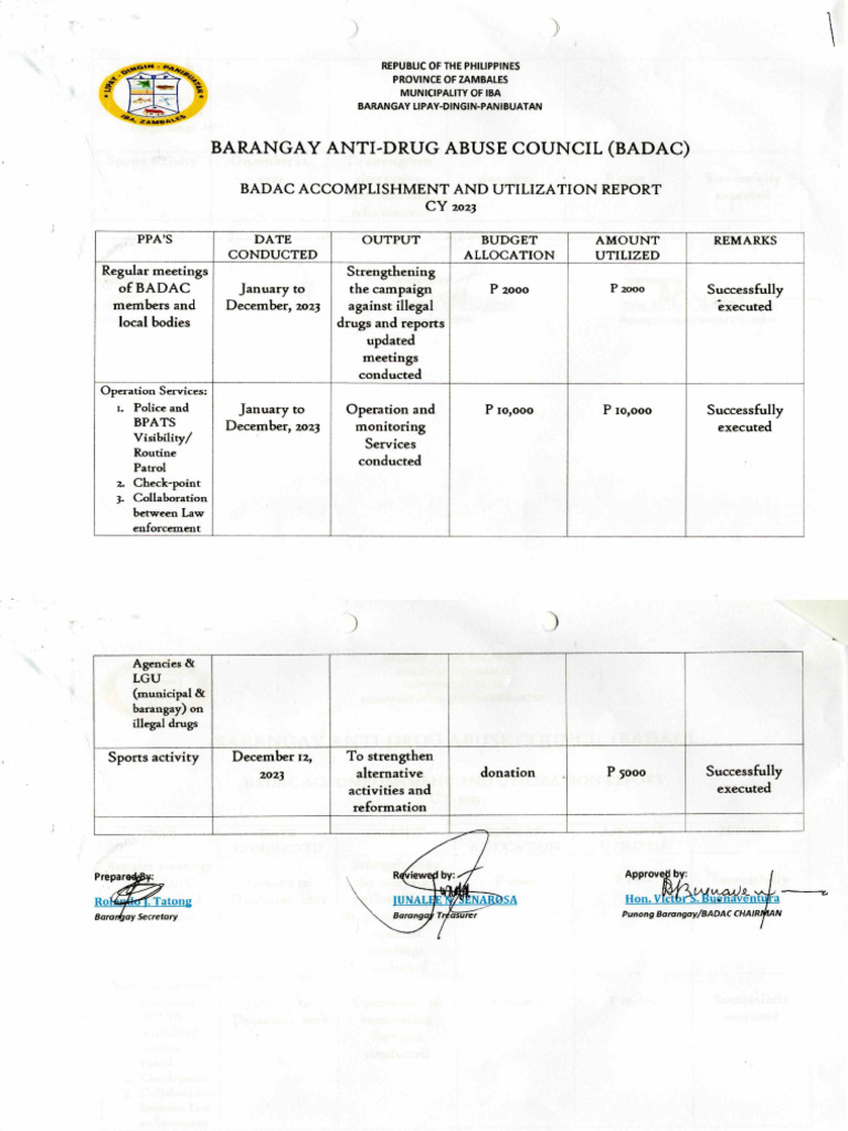 Badac Accomplishment and Consolidated Summary Informationreport | PDF