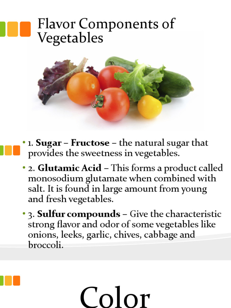 Flavor and Color Components of Vegetables | PDF | Vegetables | Cooking