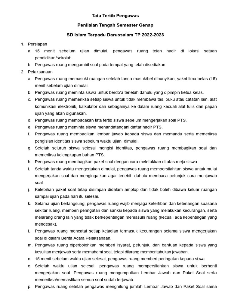 Tata Tertib Pengawas Dan Siswa PTS | PDF