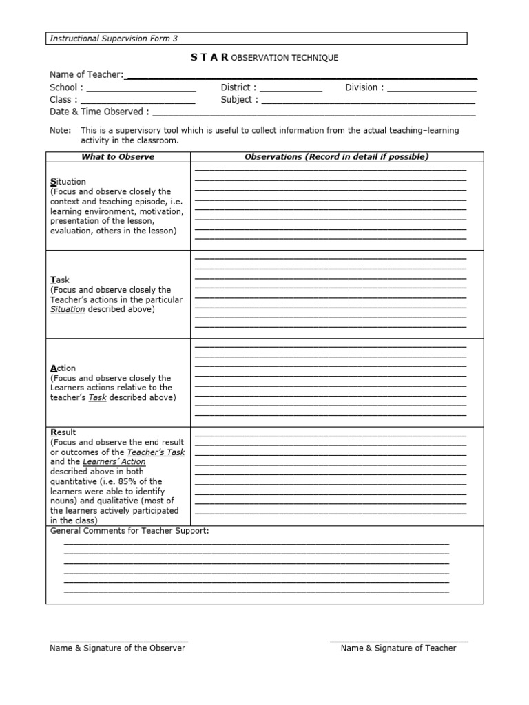 Is Form 3 - Star Observation Technique | PDF | Teachers | Learning