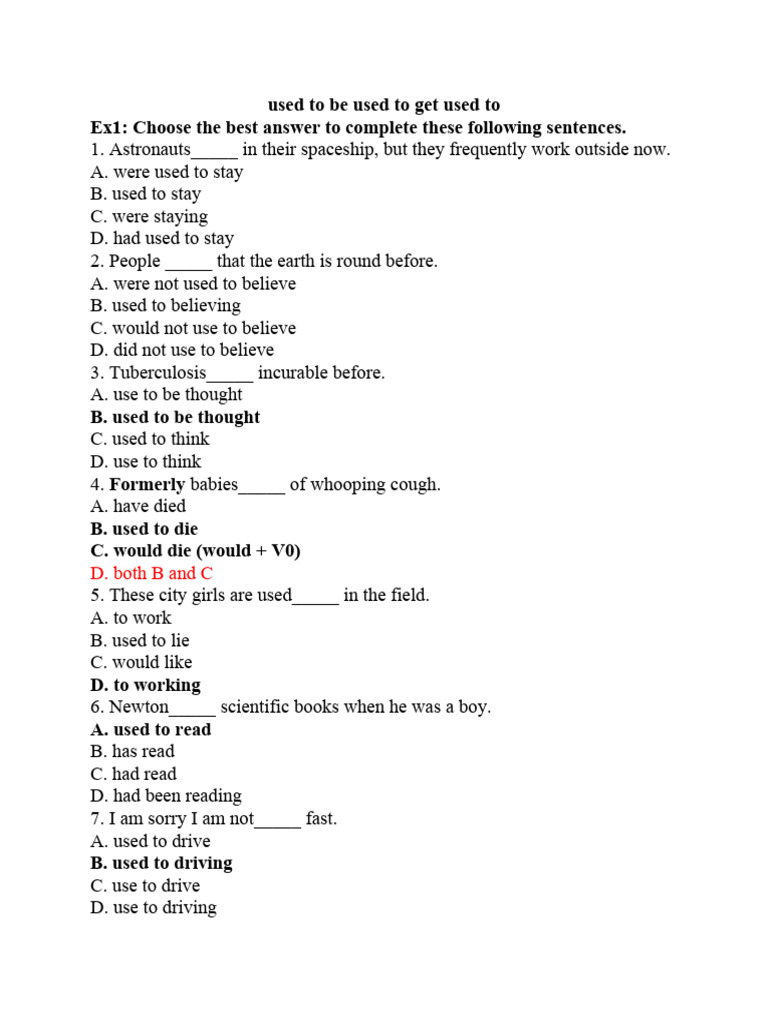 "Used to" and "Get Used to" Exercises | PDF