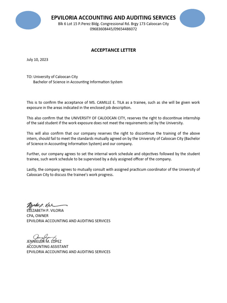 Acceptance Letter | PDF