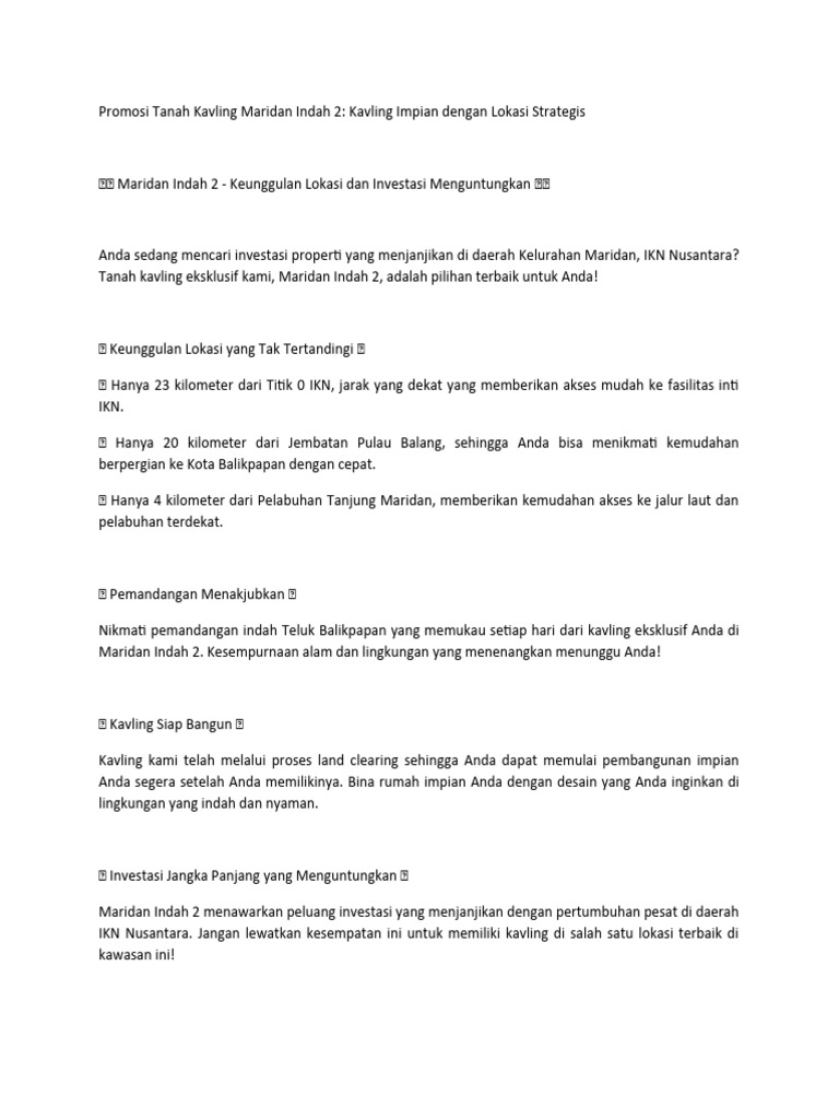 Promosi Tanah Kavling Maridan Indah 2 | PDF